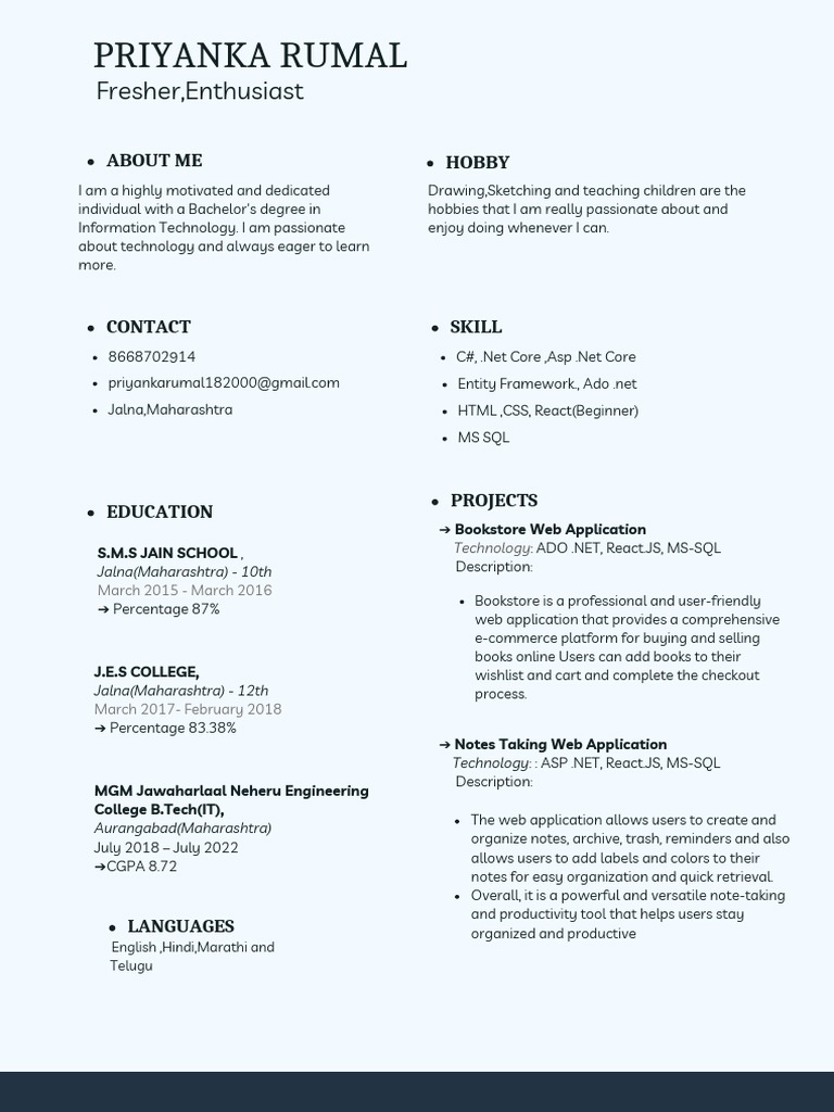 Priyanka Rumal Resume | PDF | Microsoft Sql Server | Computing