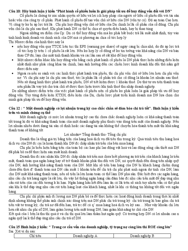 Câu hỏi bình luận TCDN | PDF