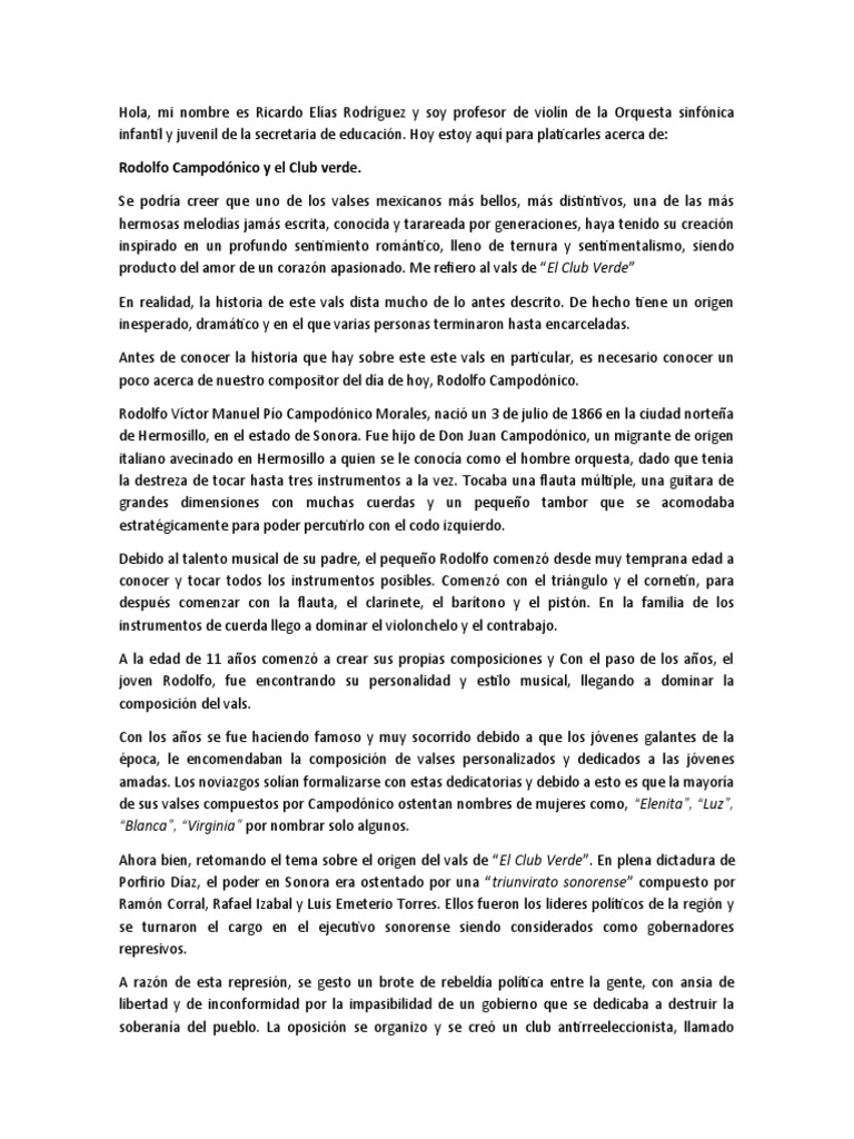 Historia del vals "El Club Verde" | PDF | Las artes escénicas | Música ...