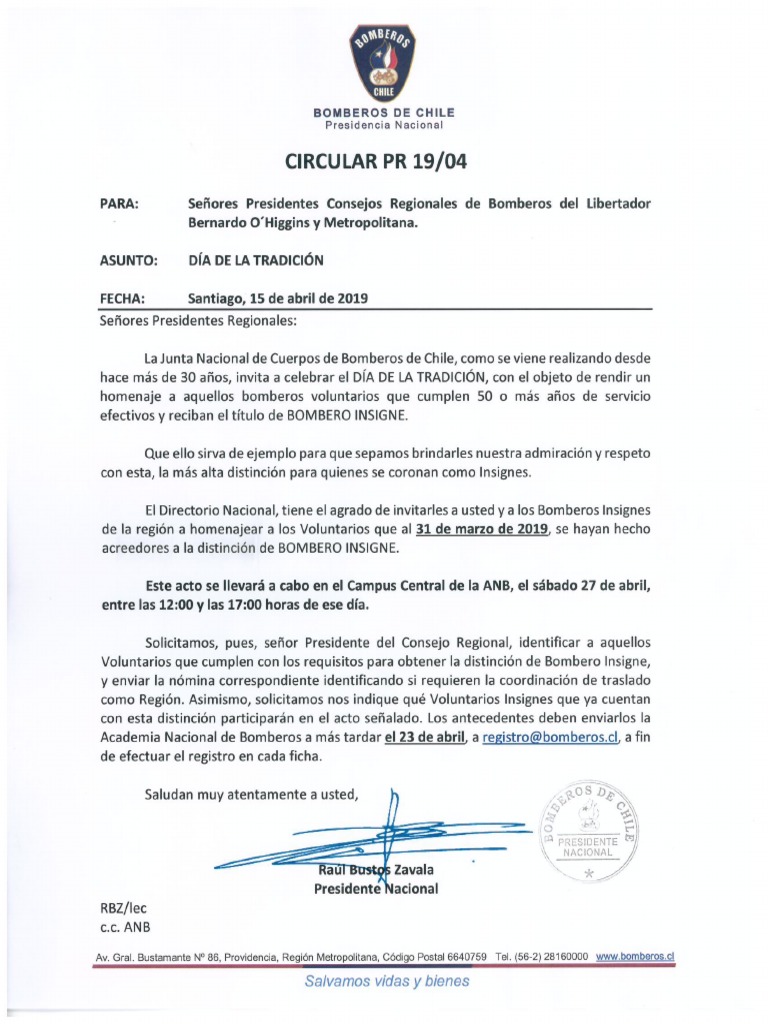 Circular PR 19-04 Día de La Tradición RM y OHiggins | PDF