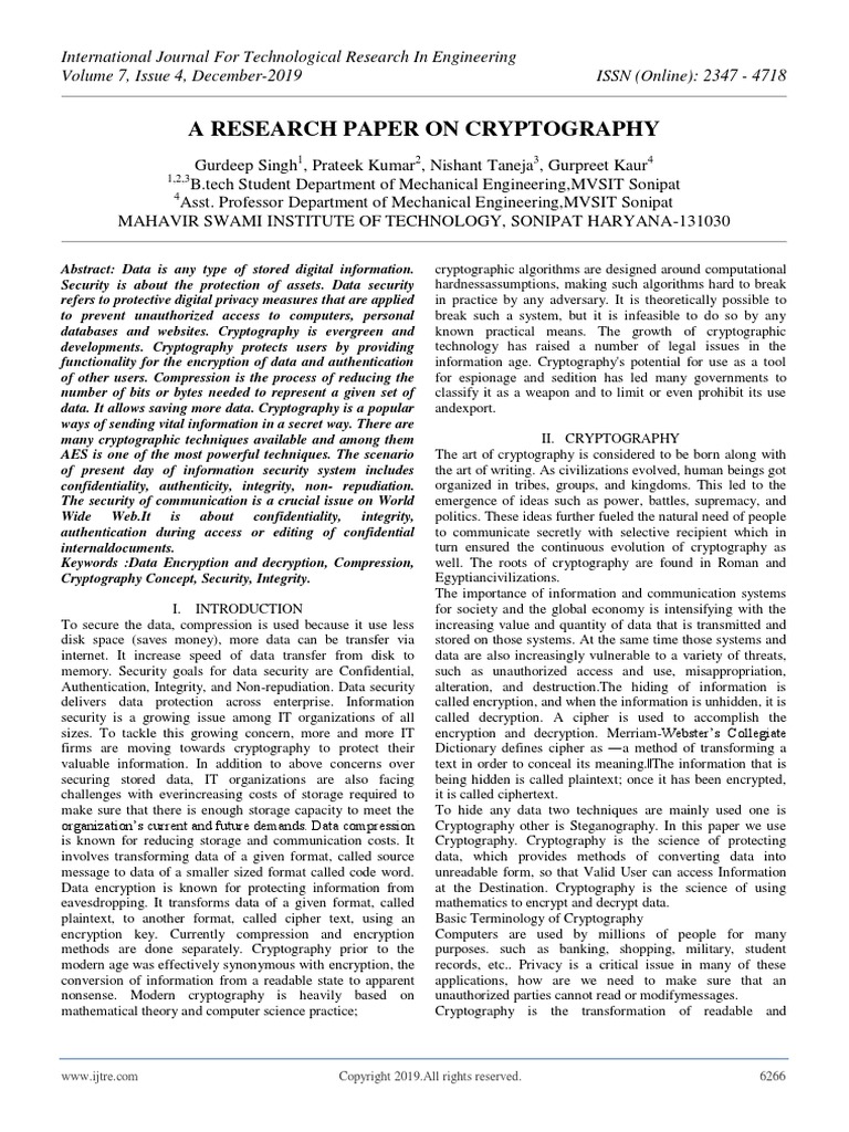 Paper of Cryptography | PDF | Encryption | Key (Cryptography)