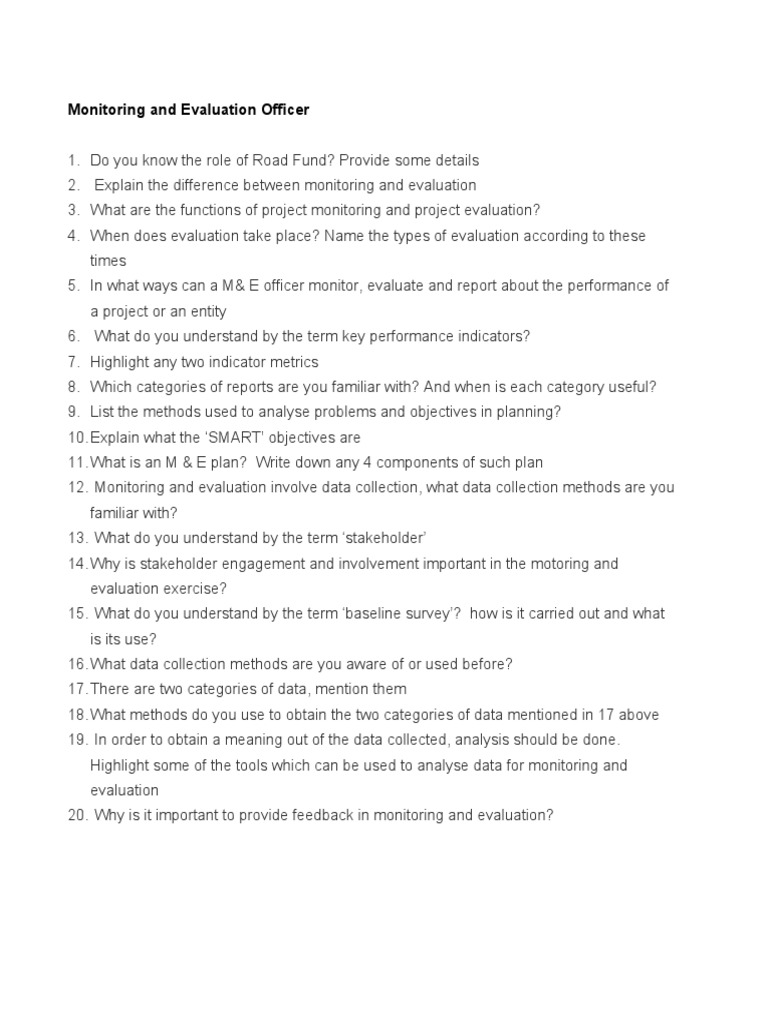 Monitoring and Evaluation Officer Questions | PDF