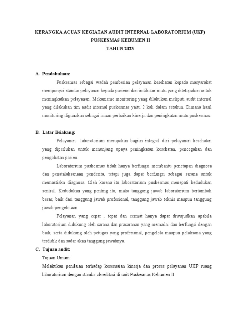 KAK AUDIT INTERNAL Laboratorium (UKP) | PDF