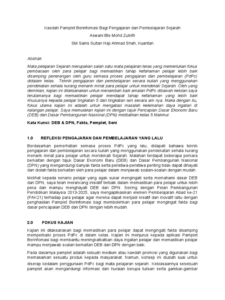 Kajian Tindakan Sejarah - Aswani Bte Mohd Zulkifli | PDF Kajian Tindakan Sejarah - Aswani Bte Mohd Zulkifli | PDF