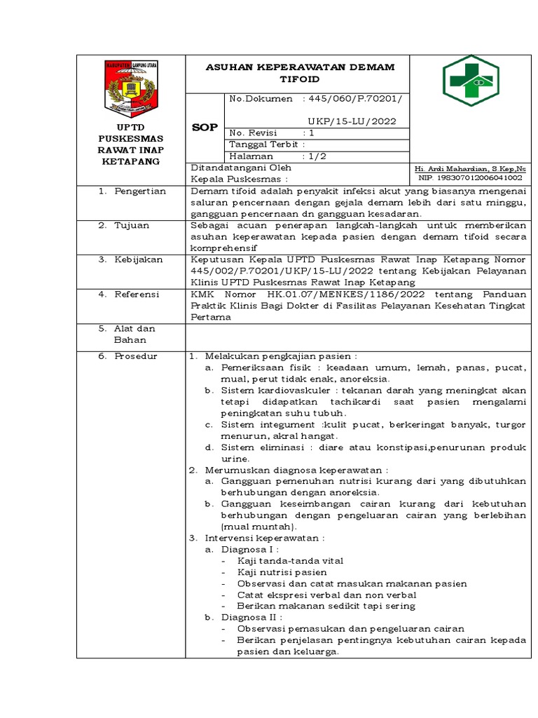 SOP Asuhan Keperawatan Demam Tifoid | PDF | Pengembangan Diri | Kesehatan Holistik