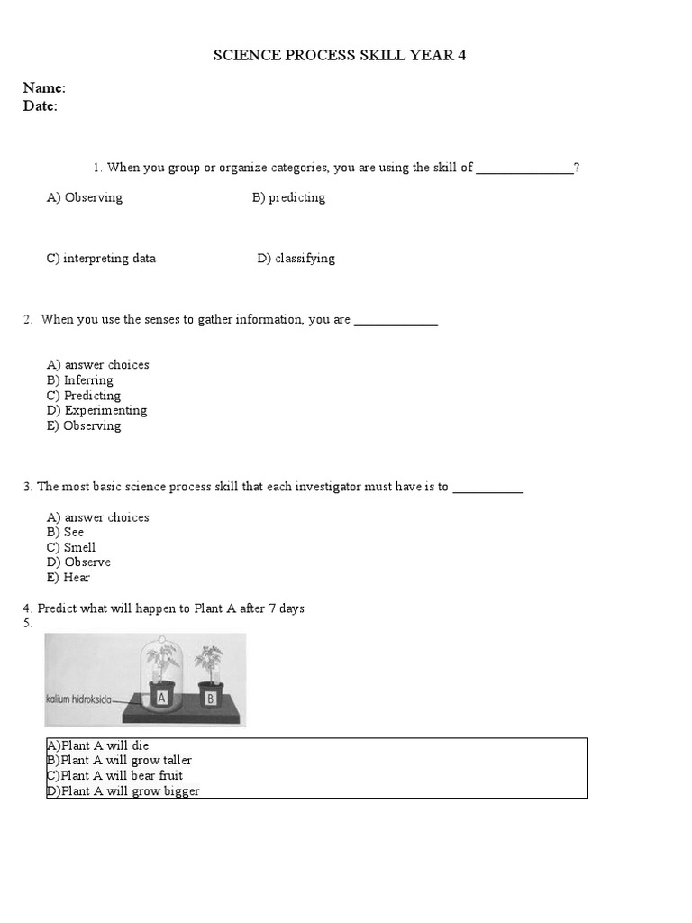 SCIENCE PROCESS SKILL YEAR 4 EXERCISE | PDF