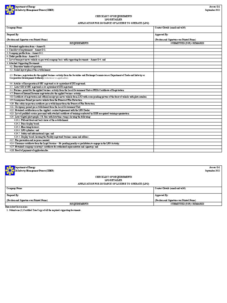 Annexes G-1 To G-5 - LTO (LPG) - Retailer | PDF