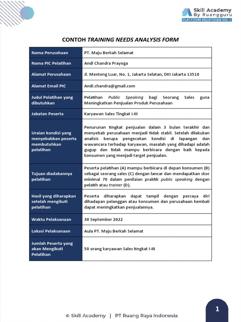 Contoh Training Needs Analysis Form | PDF