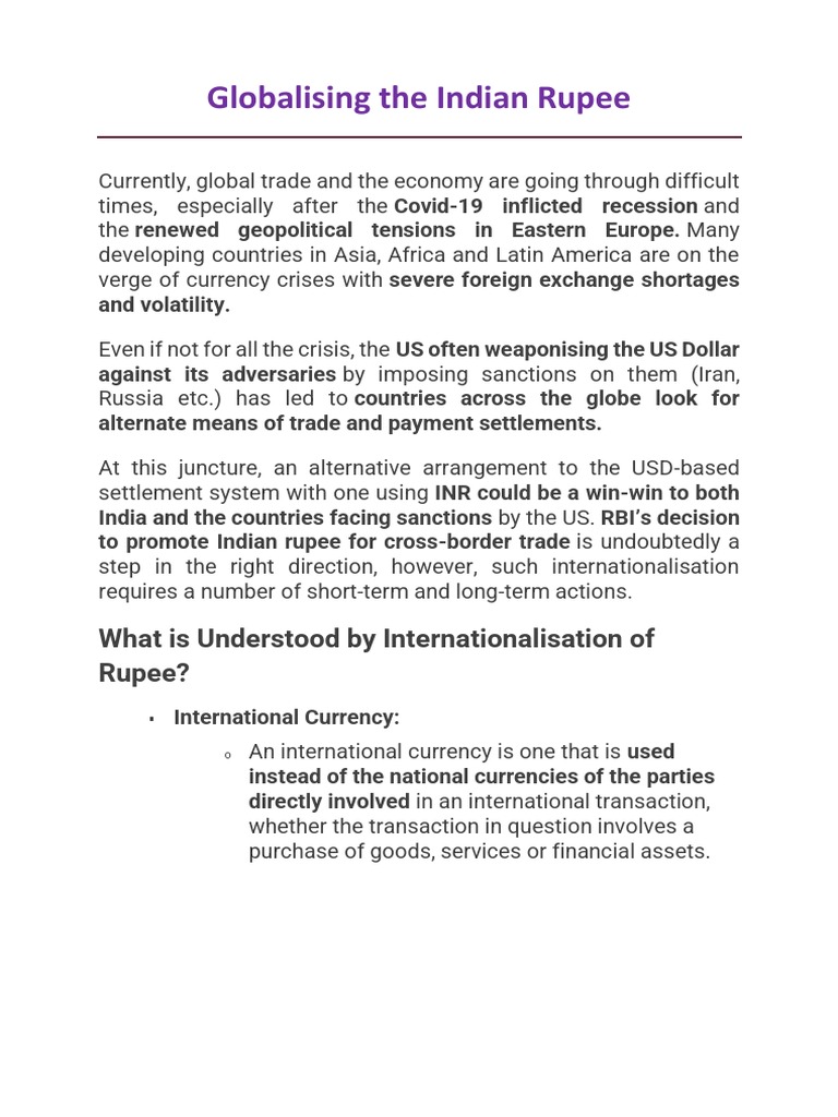 Globalising The Indian Rupee | PDF | Reserve Bank Of India | Currency