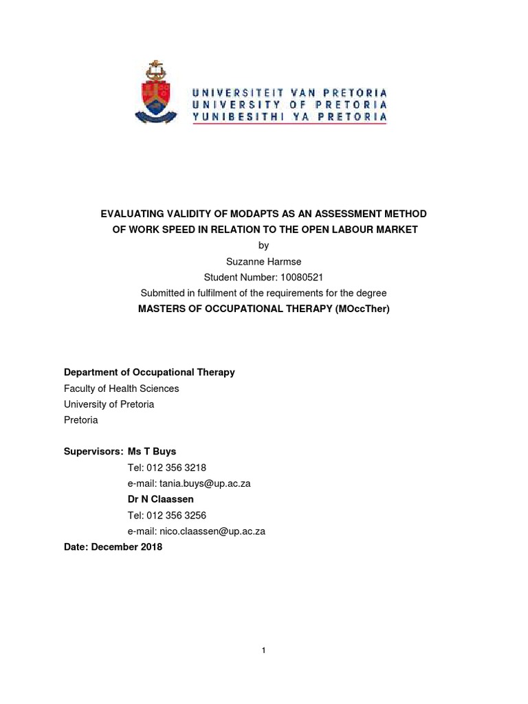Evaluating Validity of Modapts As An Assessment Method of Work Speed in ... Evaluating Validity of Modapts As An Assessment Method of Work Speed in ...