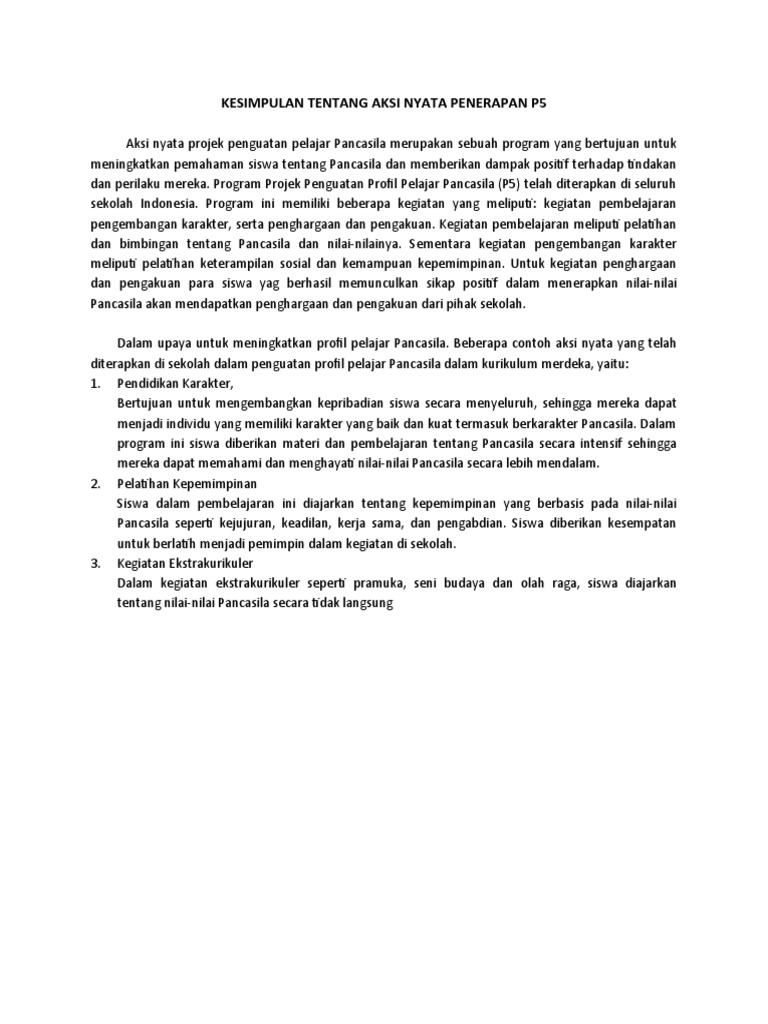 Kesimpulan Tentang Aksi Nyata Penerapan P5 | PDF