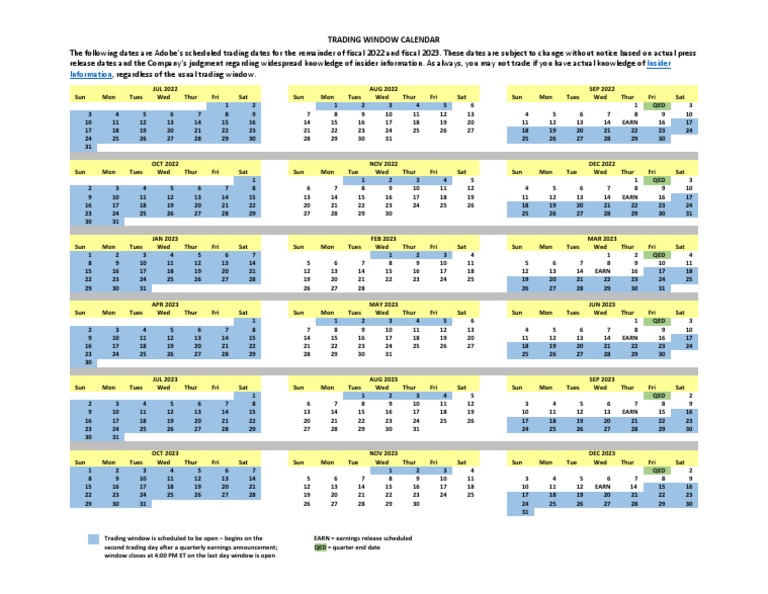 Trading Window Calendar | PDF