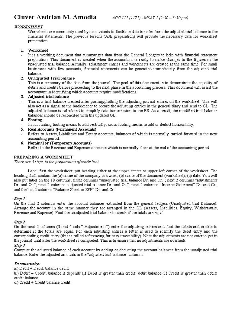 Accounting Worksheet Preparation Guide | PDF | Debits And Credits ...