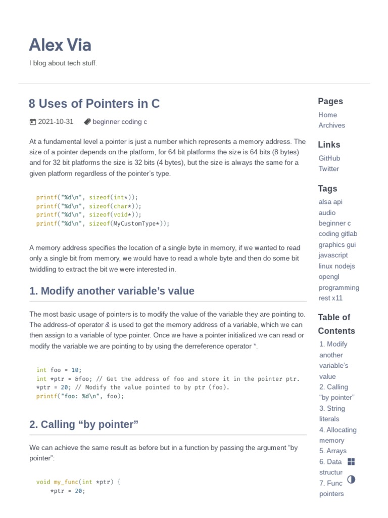 Article 8 Uses of Pointers in C Alex Via | PDF | Pointer (Computer ... Article 8 Uses of Pointers in C Alex Via | PDF | Pointer (Computer ...