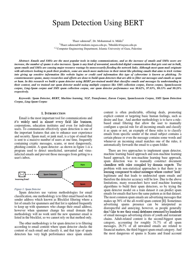 Spam Detection Using BERT | PDF | Email Spam | Machine Learning