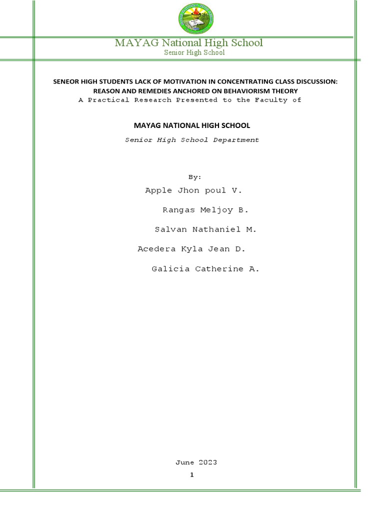 Research Final Format G 12 | PDF | Survey Methodology | Motivational