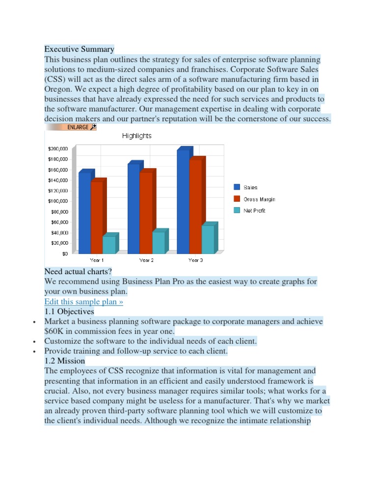 Executive Summary: Edit This Sample Plan | PDF | Strategic Management ...