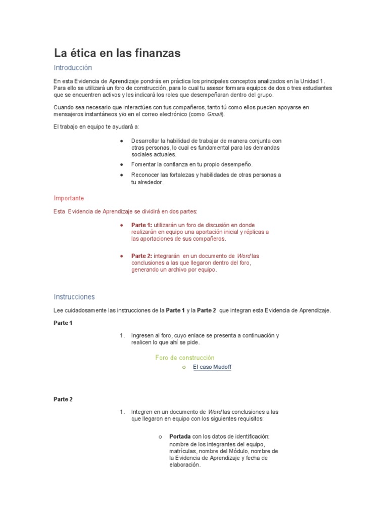 Ética Financiera: Trabajo en Equipo | PDF
