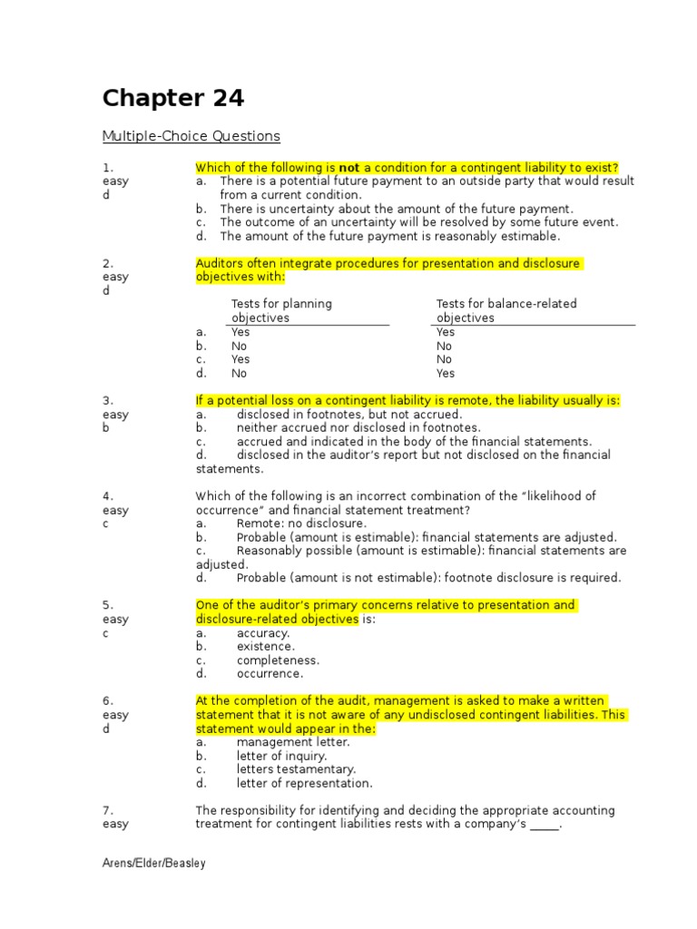 Contingent Liabilities Audit Questions | PDF | Audit | Going Concern