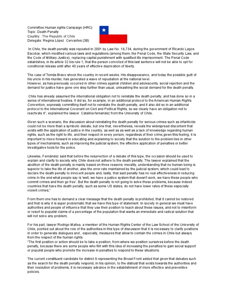 Position Paper Death Penalty CHILE | PDF | Capital Punishment | Crimes