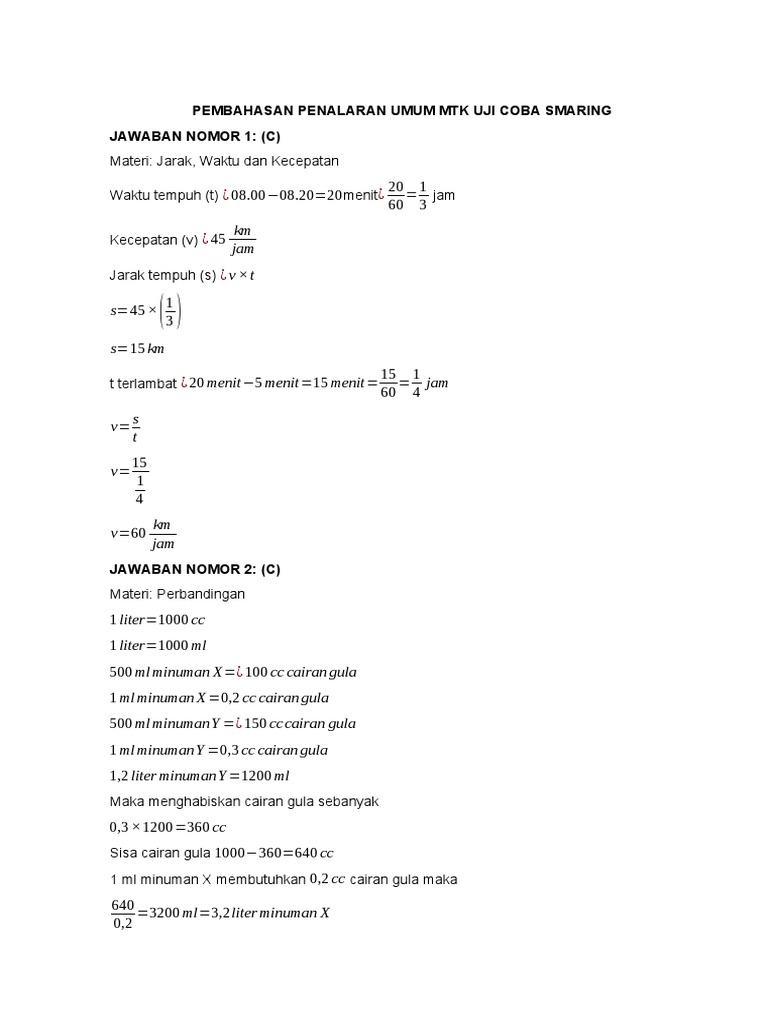 (Uji Coba) Pu MTK Smaring - Pembahasan | PDF