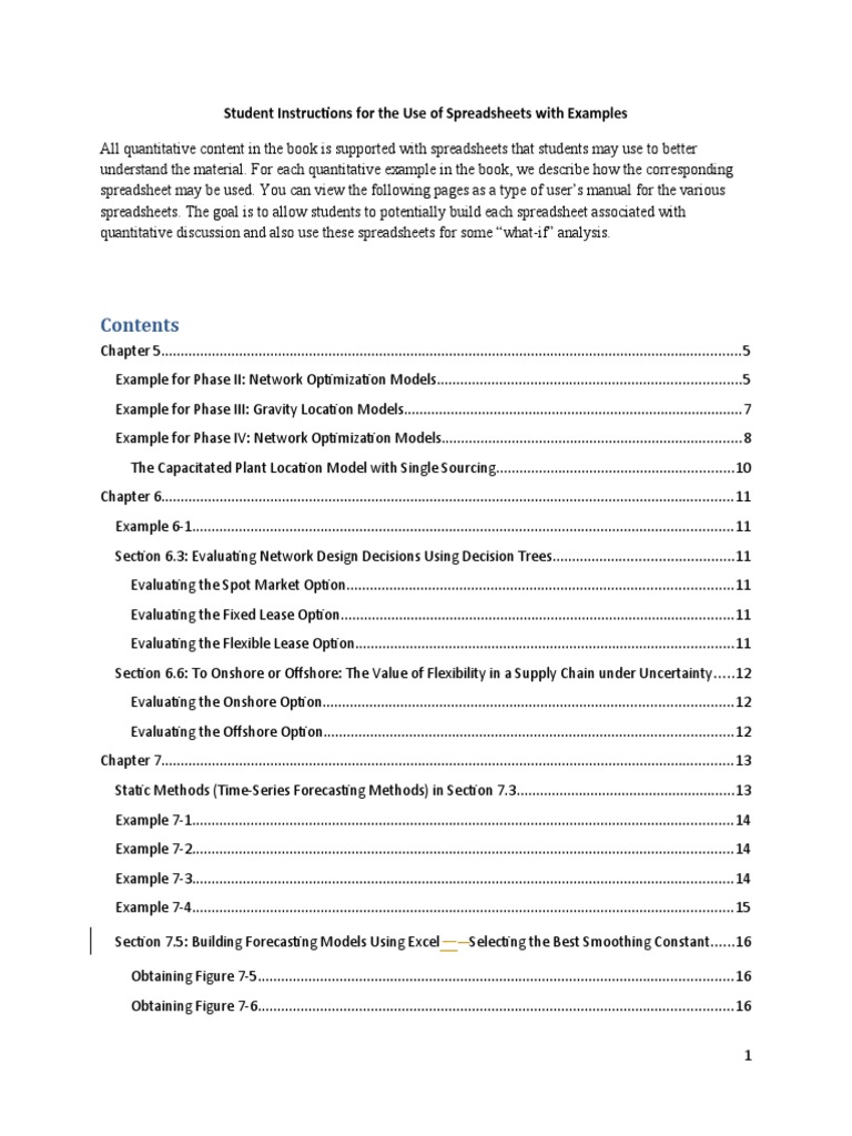 Student Instructions For The Use of Spreadsheets With Examples - v22 | Download Free PDF ...