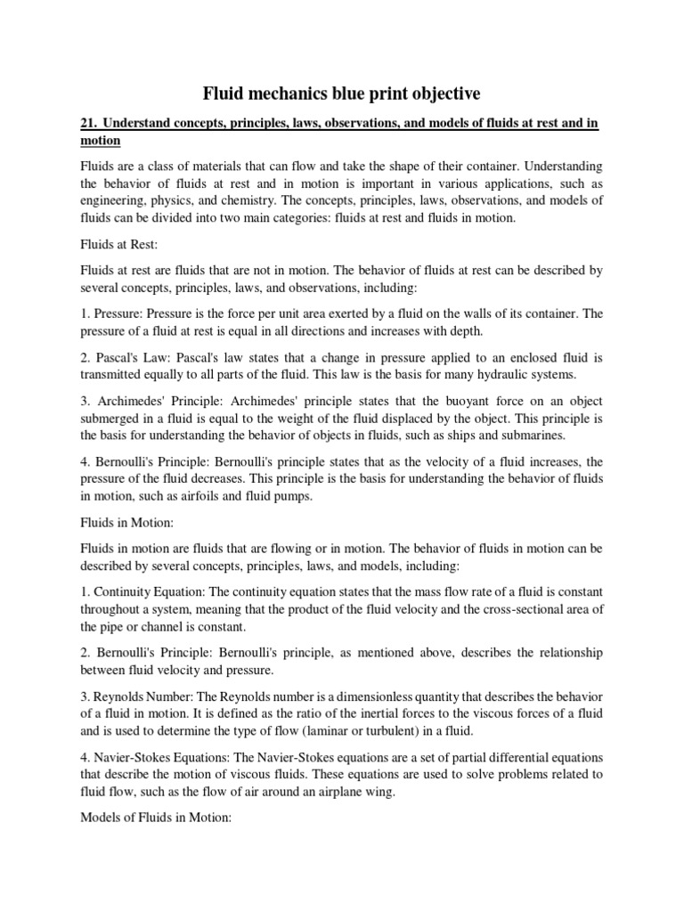 Fluid Mechanics Blue Print Objective | PDF | Fluid Mechanics | Fluid Dynamics