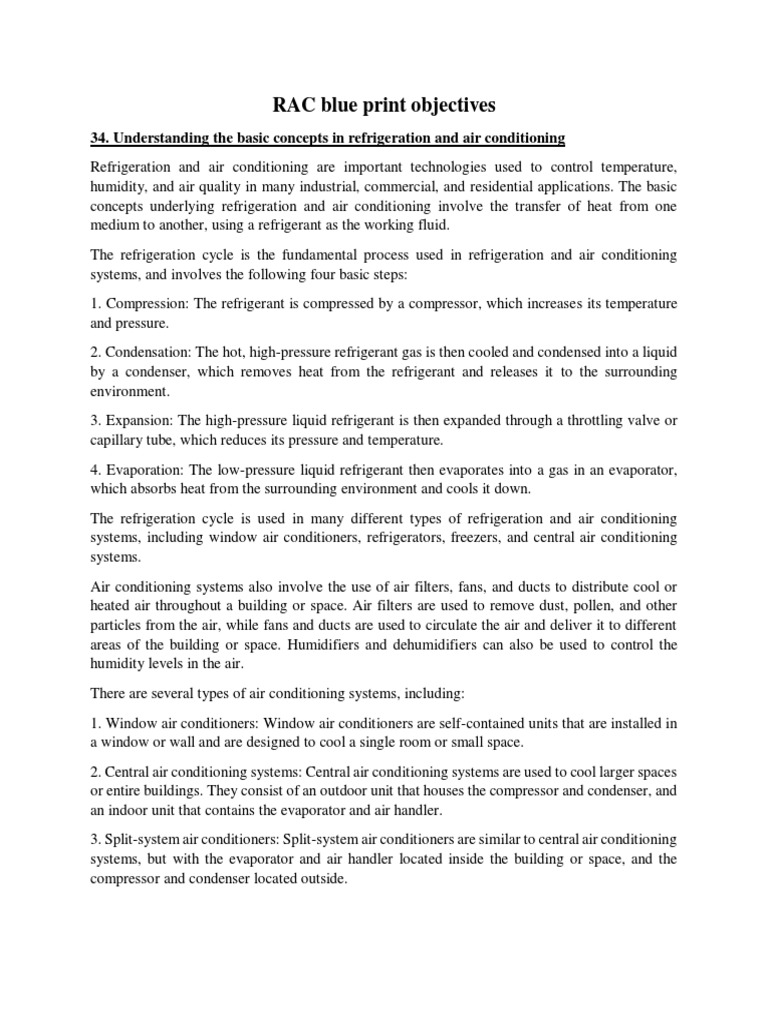 RAC Blue Print Objectives | PDF | Air Conditioning | Heat Exchanger