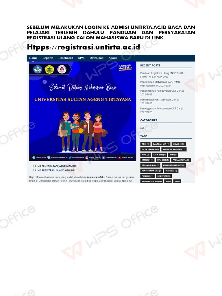 Panduan Registrasi Mahasiswa Untirta | PDF | Bisnis | Hukum