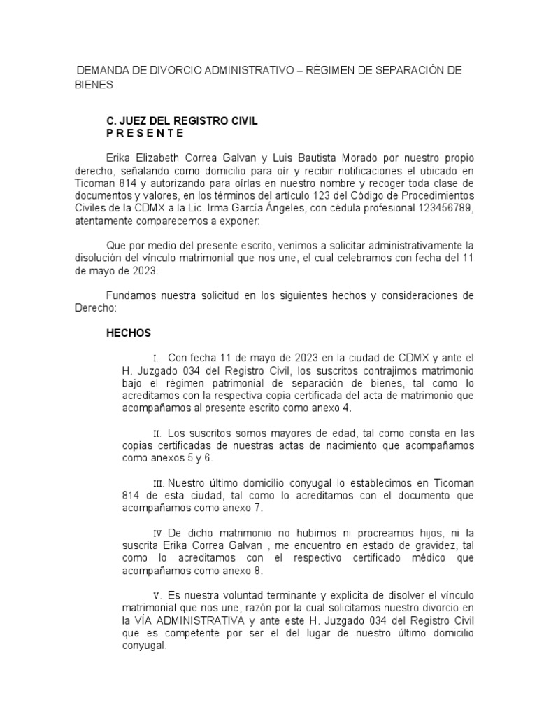 Demanda de Divorcio Administrativo | PDF | Divorcio | Matrimonio