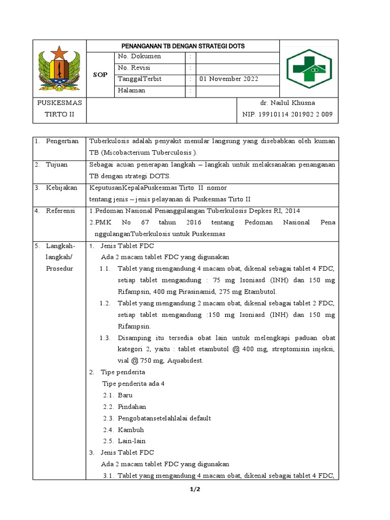 SOP PENANGANAN TB DENGAN STRATEGI DOTS OK | PDF