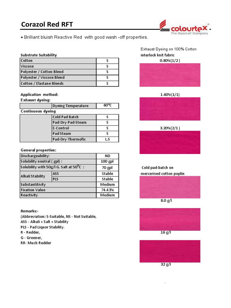 Corazol Red RFT | Download Free PDF | Dyeing | Physical Sciences