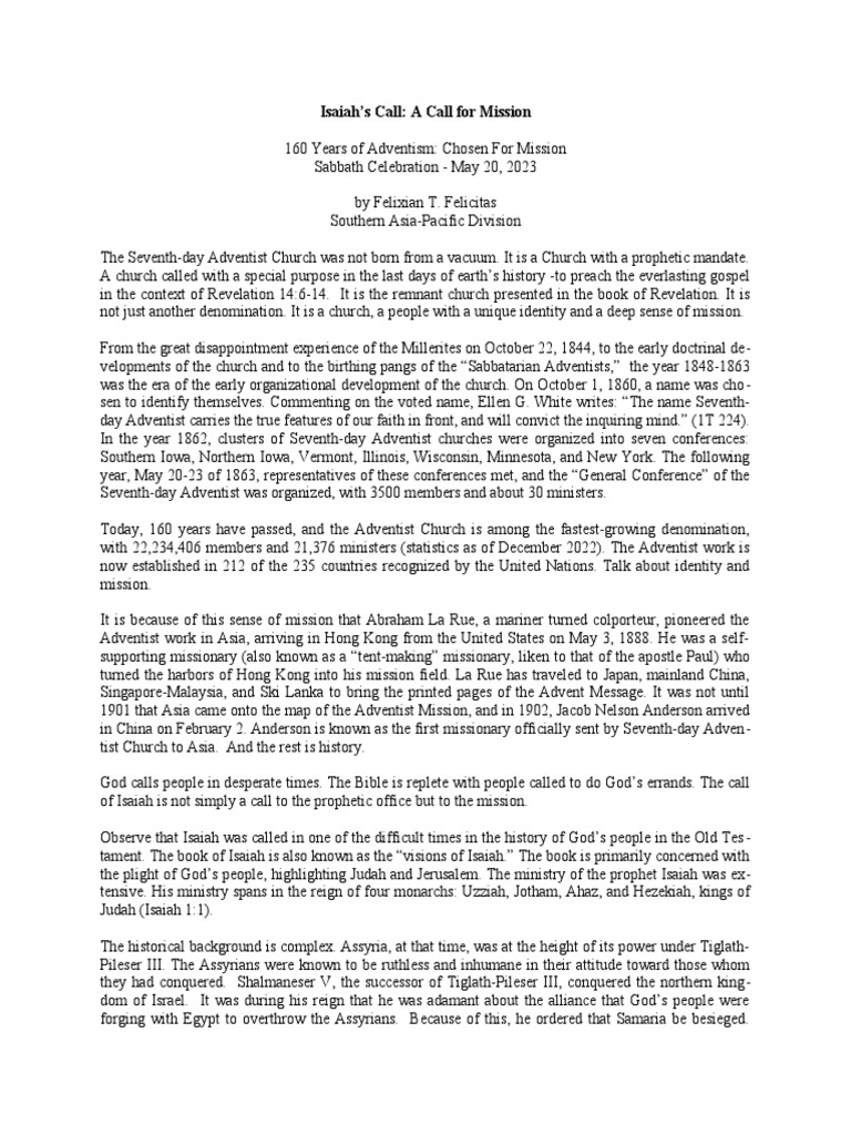 Sermon - 160 Chosen For Mission SSD Sermon May 20 | PDF | Isaiah ...
