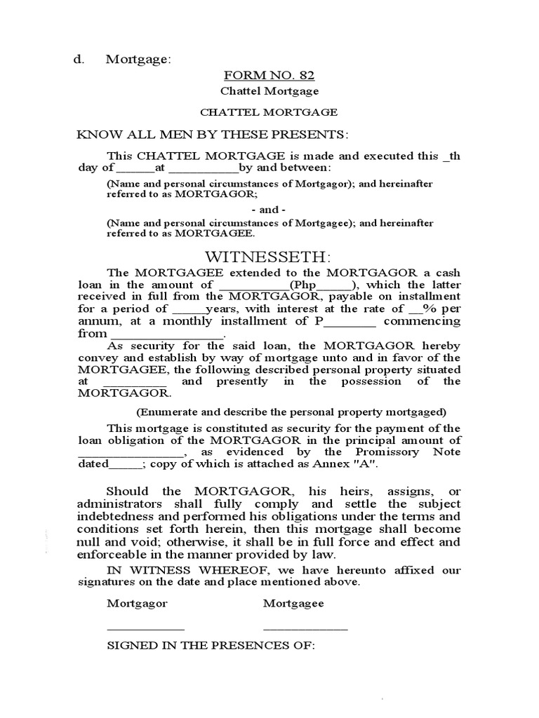 FORM NO. 82 Chattel Mortgage | PDF