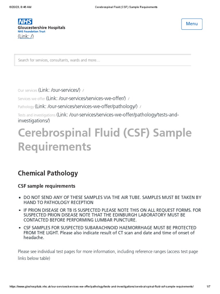 CSF Sample Collection Guidelines | PDF | Cerebrospinal Fluid ...