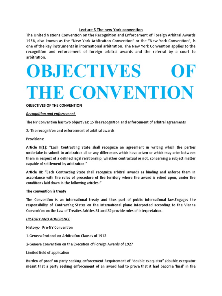 Lecture 5 New York Convention | PDF | Treaty | Arbitration Lecture 5 New York Convention | PDF | Treaty | Arbitration