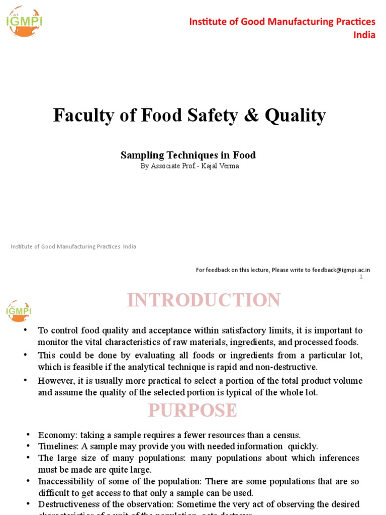 Food Sampling Techniques Overview | PDF | Sampling (Statistics) | Taste