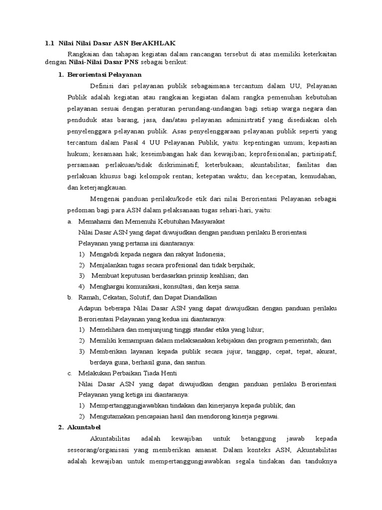 Nilai Nilai Dasar ASN BerAKHLAK | PDF | Karier & Perkembangan