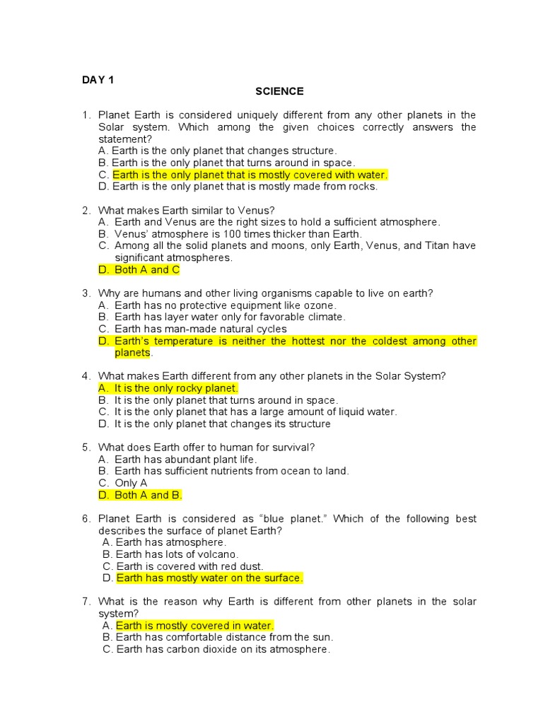 DAY 1 Answer Key | PDF | Chemical Polarity | Earth