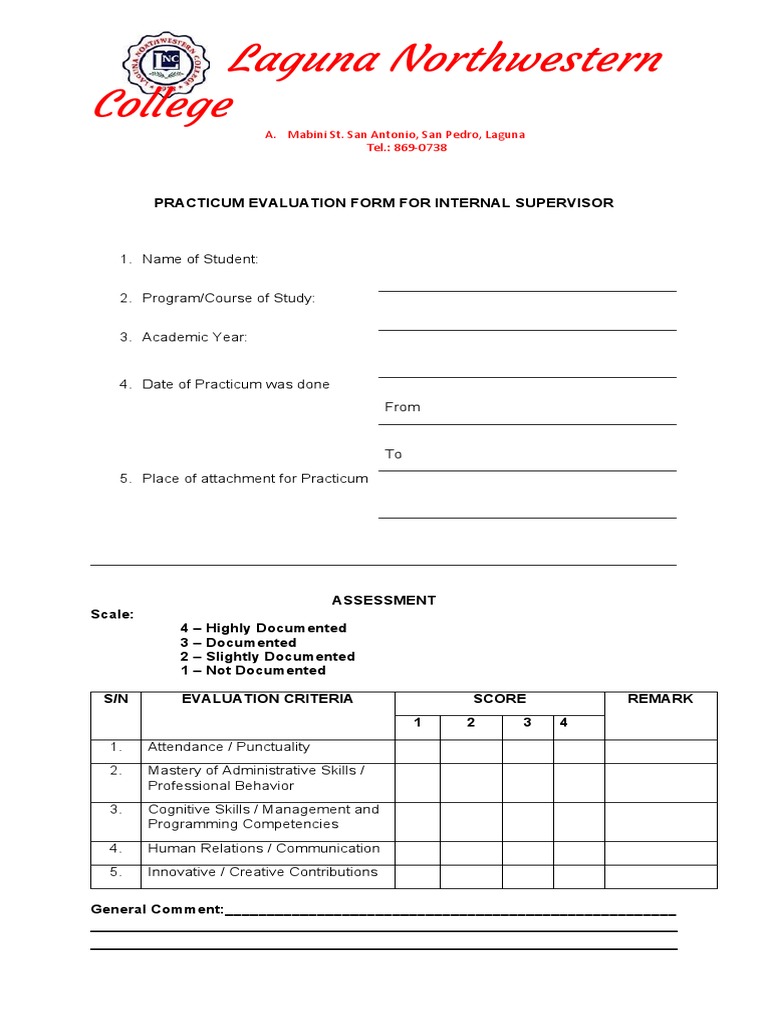 Practicum Form 4 Internal Evaluation | PDF