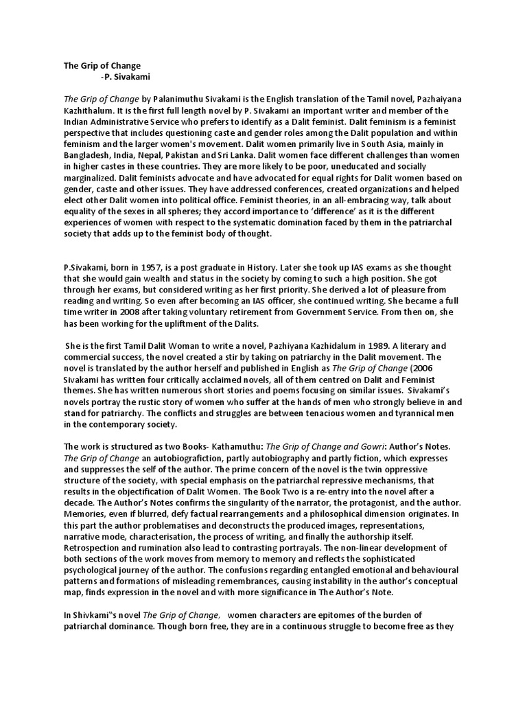 The Grip of Change-P.Sivakami | PDF | Feminism | Gender Studies