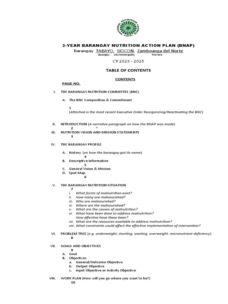 3-Year Barangay Nutrition Action Plan (Bnap) | PDF | Malnutrition ...