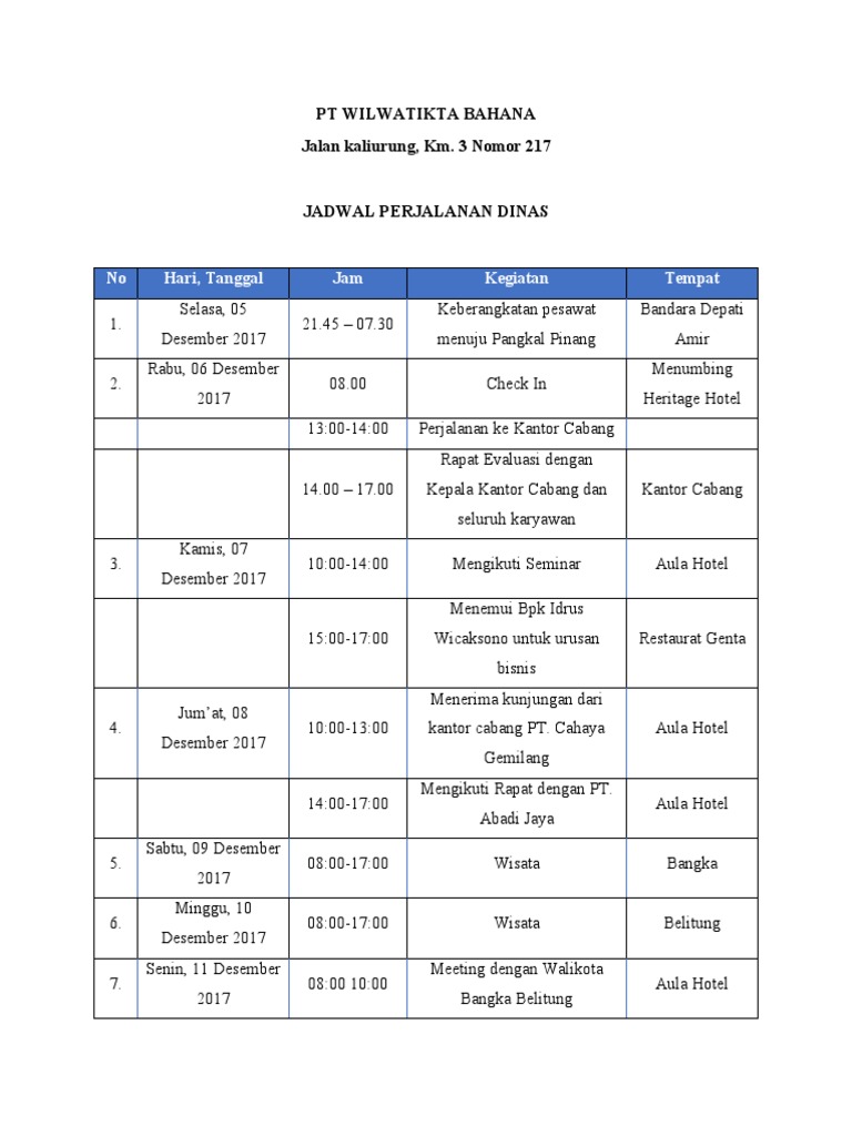 Jawaban Jadwal Perjalanan Dinas Pimpinan | PDF