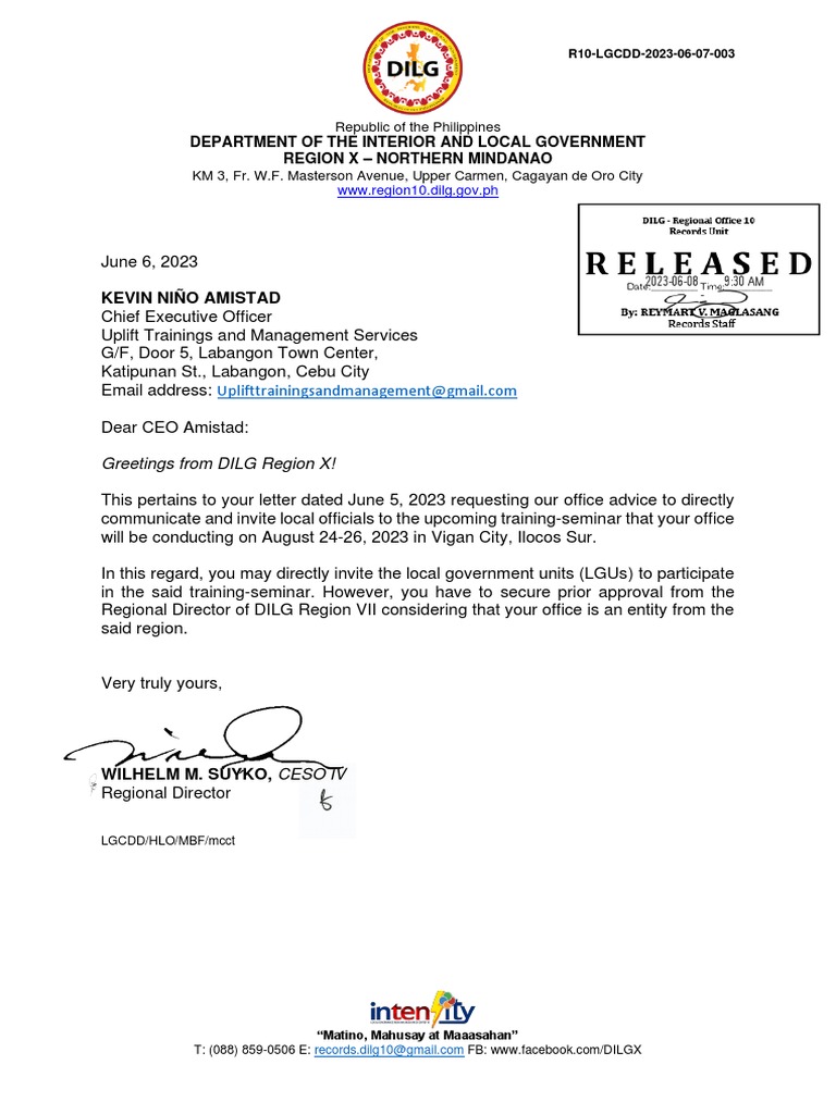 DILG Region 10 Response Letter | PDF