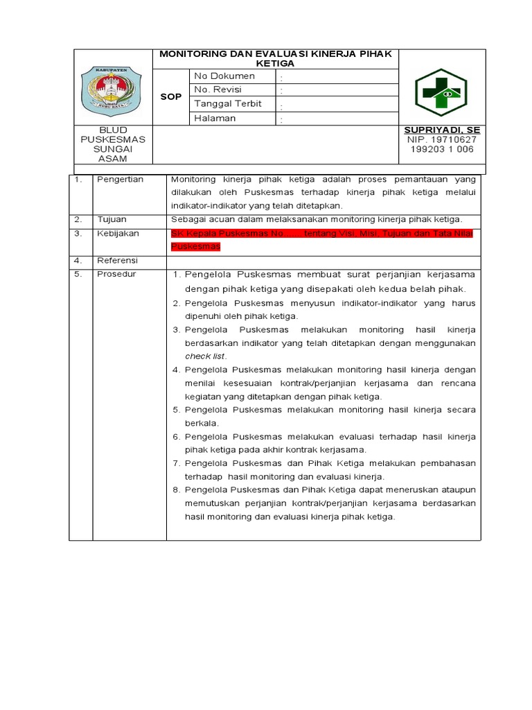 SPO Monev Kinerja Pihak Ketiga | PDF