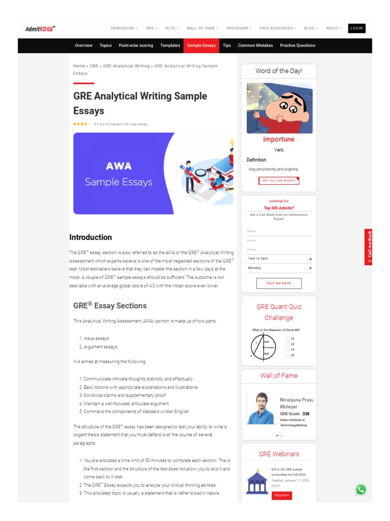 WWW Admitedge Com GRE Analytical Writing GRE Sample Essays | Download Free PDF | Graduate Record ...