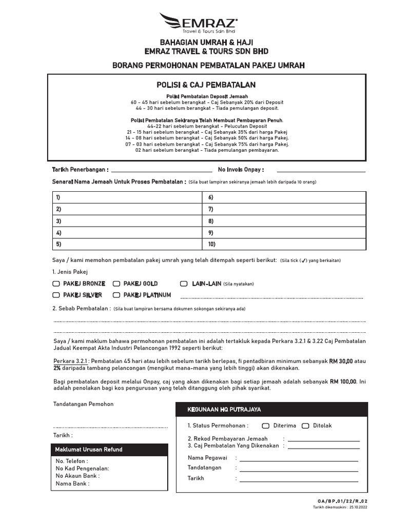 Borang Pembatalan Pakej Umrah V2 | PDF