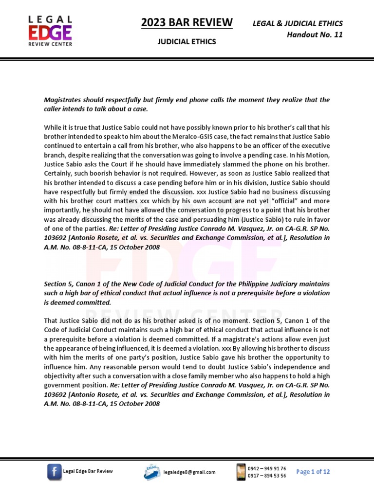 2023 HO 11 - Legal & Judicial Ethics - Judicial Ethics | PDF ...