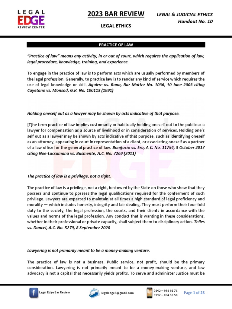 2023 HO 10 - Legal & Judicial Ethics - Legal Ethics | PDF | Lawyer | Legal Education