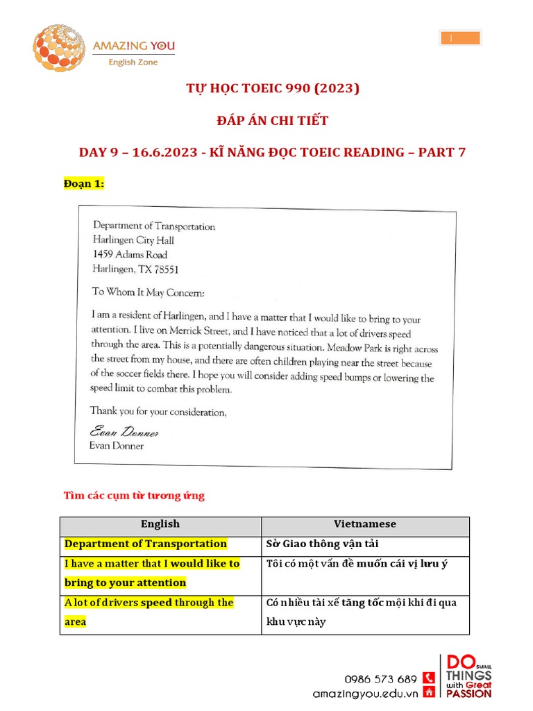 Đáp Án Chi Tiết - Day 9 - 16.6 - TOEIC Reading Part 7 | PDF